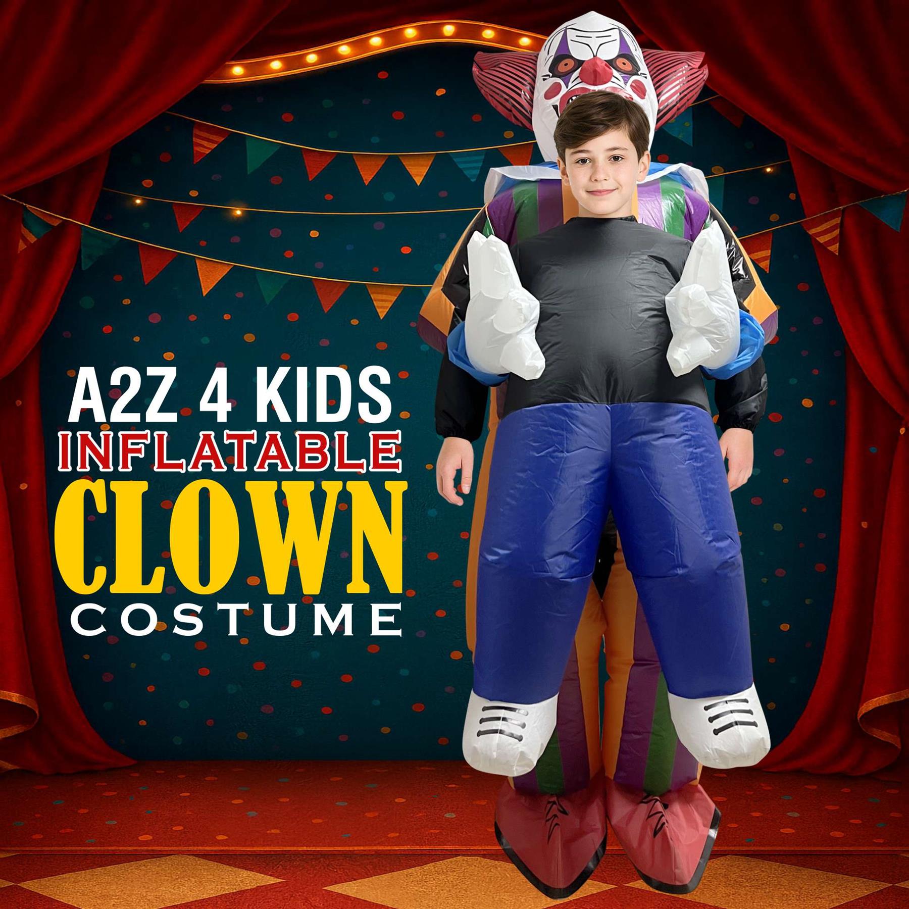 Kids Inflatable Clown Costume Fancy Dress Multicolour Blow Up Hallowee ...
