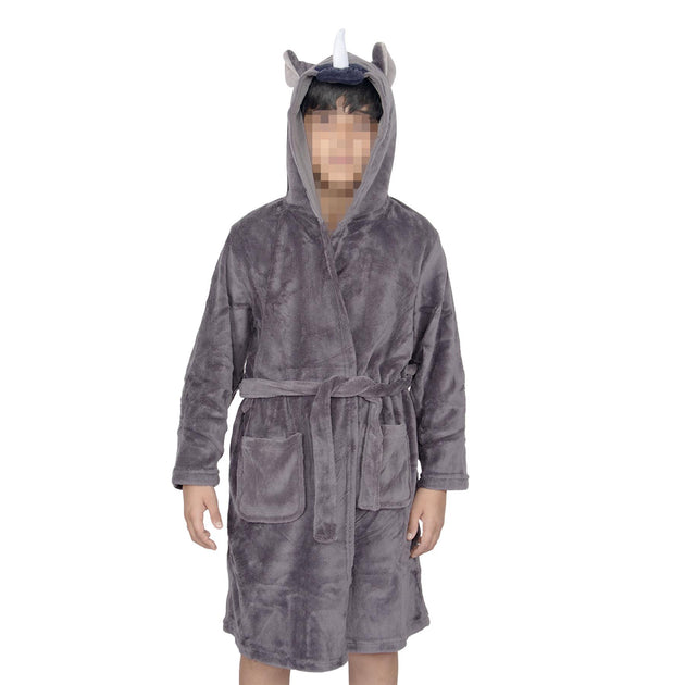 Kids Bathrobe Animal Face Nightgown Kids Rhino hooded Towel Dressing G ...