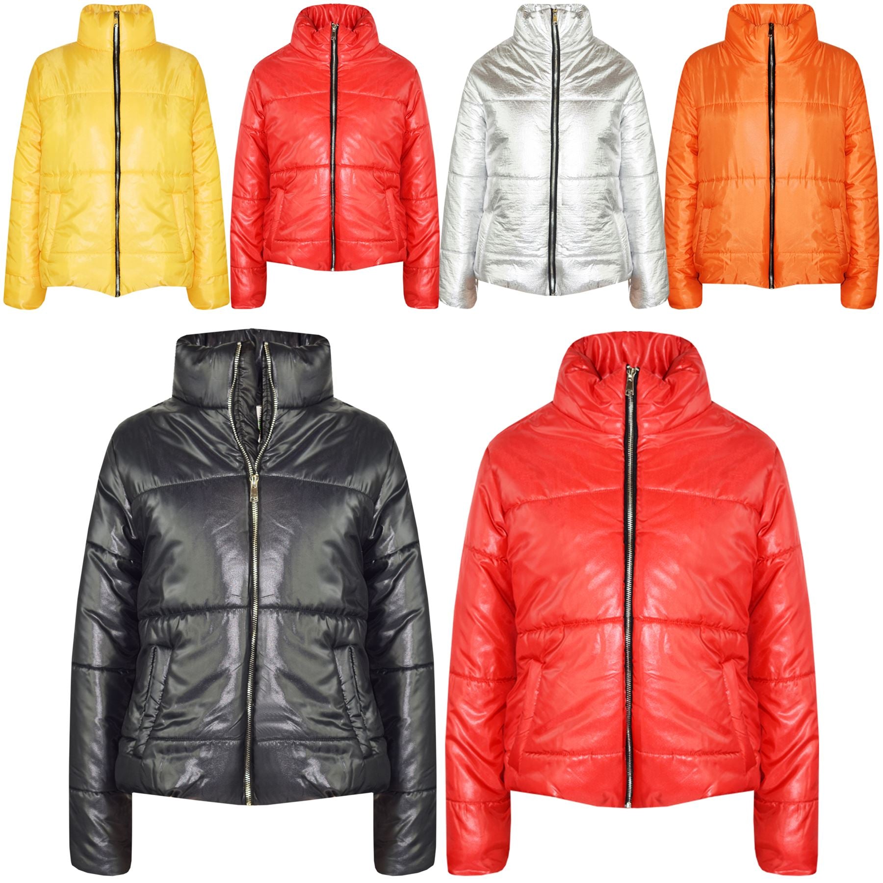 Girls Jacket Kids Wetlook Cropped Padded Quilted Puffer Bubble Jackets ...