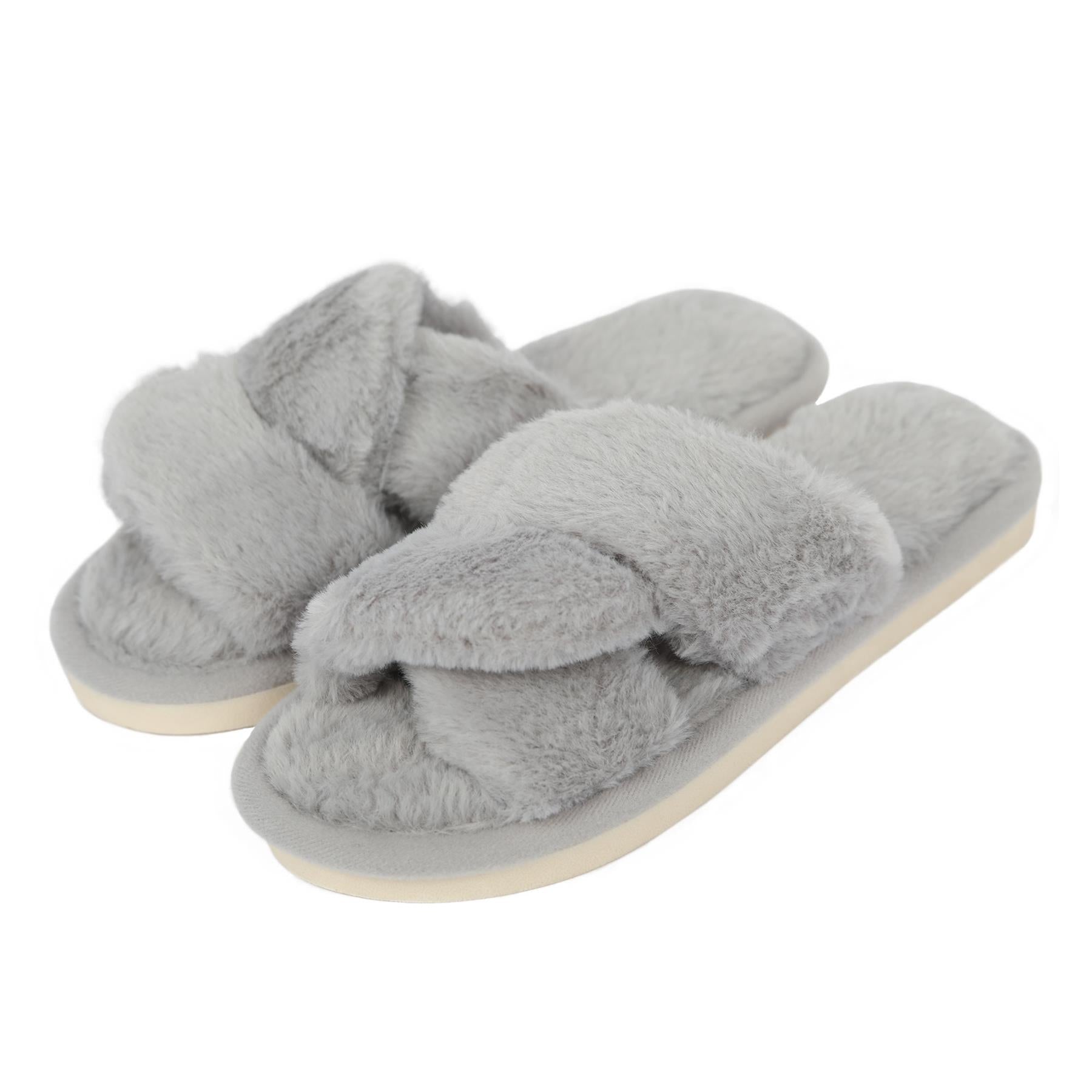 A2Z Womens Ladies Soft Plush Cross Band Slipper All Season Open Toe In ...
