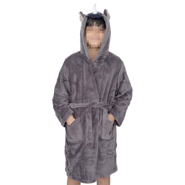 Kids Bathrobe Animal Face Nightgown Kids Rhino hooded Towel Dressing G ...